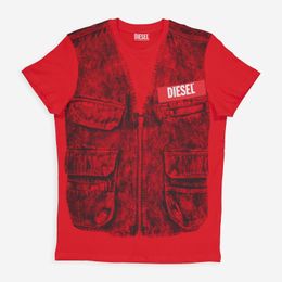 Diesel Rotes T-Shirt mit gesticktem Logo