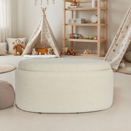 Sitzhocker FineBuy Polsterhocker Stoff mit Stauraum oval 81 cm Creme modern