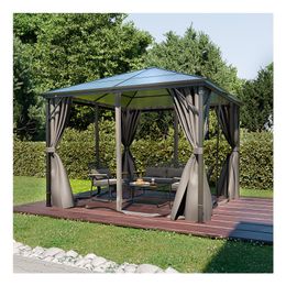 GARMIO&reg; Pavillon 3x3m Garten &Uuml;berdachung mit Polycarbonat - Dach & Moskitonetz, Seitenteile wasserdicht in anthrazit, mit Metallgestell & Aluminiumrahmen, f&uuml;r Outdoor