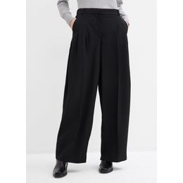 bonprix Bundfaltenhose mit Bequembund und Schlitz, schwarz, Gr.50, Bundfaltenhose mit schmal zulaufendem Bein und hoher Taille. Taschen befinden sich in den Seitenn&auml;hten