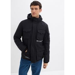 bonprix Winterjacke mit Kapuze und vielen praktischen Taschen, schwarz