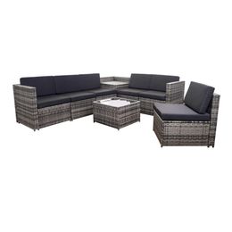 GARMIO&reg; TURIN 8-teilig Rattan Garten-Lounge Polyrattan Ecklounge mit Stauraum-Box & Glas-Tisch wetterfeste Kissen, modular & flexibel