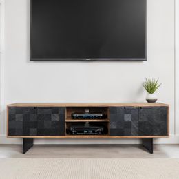 Lowboard FineBuy TV Board Akazie Massivholz 150 cm mit Steinoptik Fronten Gro&szlig;