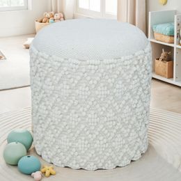 Sitzhocker FineBuy Runder Hocker mit Stauraum Wolle &Oslash; 40 cm Wei&szlig; Beistellhocker