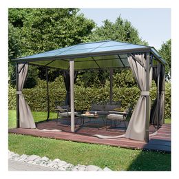 GARMIO&reg; Pavillon 3x4m Garten &Uuml;berdachung mit Polycarbonat - Dach & Moskitonetz, Seitenteile wasserdicht in anthrazit, mit Metallgestell & Aluminiumrahmen, f&uuml;r Outdoor