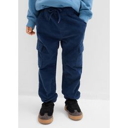 bonprix Thermo Regular Fit Cargo-Schlupfhose aus Cord mit Jerseyfutter, blau, Gr.92, Modische Thermo-Cargohose mit elastischem Bund, aus Cord