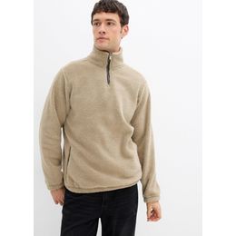 bonprix Teddy-Fleecepullover mit praktischen Rei&szlig;verschlusstaschen, gr&uuml;n, Fleece