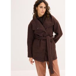 bonprix Jacke, braun, Gr.42, Jacke aus Boucl&eacute;-Stoff in Oversize-Passform, hohem Kragen und Taschen in den Seiten