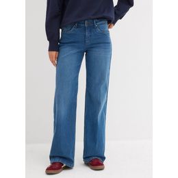 bonprix Wide-Leg-Jeans Mid Waist Bio- Baumwolle, blau, Gr.46, Straight-Jeans Mid Waist Bio-Baumwolle, 98% Baumwolle (organic)