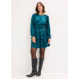 bonprix Minikleid, petrol, Gr.44, Kurzes Volantskleid mit Puff&auml;rmeln und gerafftem Taillenbund