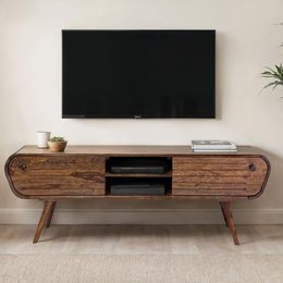 Lowboard FineBuy TV Board Sheesham Massivholz 160 cm Retro Schubladen F&auml;cher