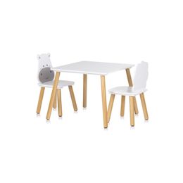 Chipolino Kinder Tischset Tiermotiv Tisch 2 St&uuml;hle, Holz, Sitzgruppe, ab 2 Jahre wei&szlig; grau