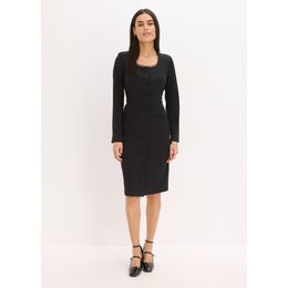 bonprix Blazerkleid mit Spitzenkante, schwarz, Gr.40, modernes Blazerkleid mit Spitzenkante