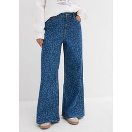 bonprix Wide-Leg-Jeans Mid Waist, blau, Gr.48, Wide-Leg-Jeans Mid Waist, 99% Baumwolle