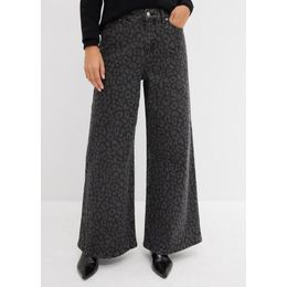 bonprix Wide-Leg-Jeans Mid Waist, grau, Gr.50, Wide-Leg-Jeans Mid Waist, 99% Baumwolle
