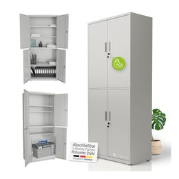 Juskys Aktenschrank aus Metall &ndash; 180x80x40 cm, 2 T&uuml;ren, abschlie&szlig;bar & h&ouml;henverstellbar - Hellgrau
