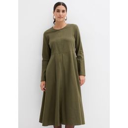 bonprix Leichtes Flanellkleid aus reiner Baumwolle, gr&uuml;n, Gr.44, Ausgestelltes Kleid mit hochgeschlossenem Rundhalsausschnitt, aus 100% Baumwolle