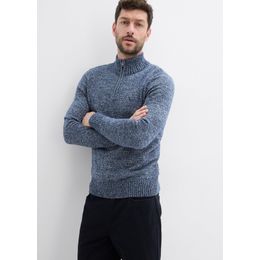 bonprix Troyer-Pullover mit reiner Baumwolle, blau, mit Baumwolle