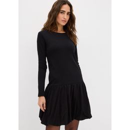 bonprix Shirtkleid mit Ballonrock, schwarz, mit Baumwolle