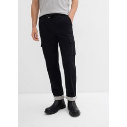 bonprix Relaxed Fit Thermo-Schlupfhose Tapered, schwarz, Gr.50, Warm gef&uuml;tterte Schlupfhose mit Taschen, 98% Baumwolle