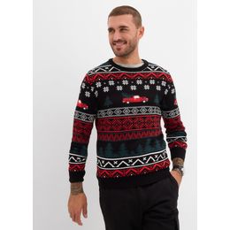 bonprix Feinstrickpullover mit Weihnachtsmotiv, schwarz