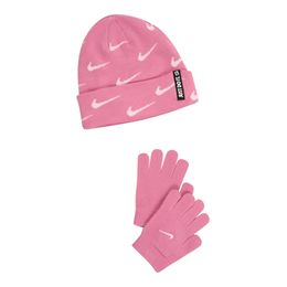 Nike Sportswear Set: Handschuhe und M&uuml;tze 'SWOOSH REPEAT' M&auml;dchen Gr&ouml;&szlig;e XXXS rosa / schwarz / wei&szlig;