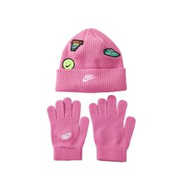 Nike Sportswear Set: M&uuml;tze und Handschuhe M&auml;dchen Gr&ouml;&szlig;e M gr&uuml;n / pink / wei&szlig;