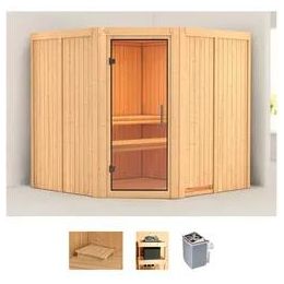 Sauna Karibu "Jarin", beige (naturbelassen), Saunaofen, integrierte Steuerung, 9 kW, Saunen, Ofen 9 kW integr. Strg