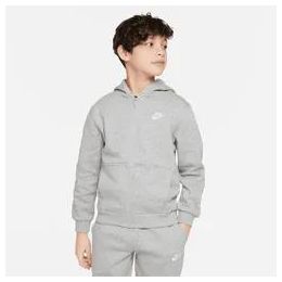 Kapuzensweatjacke Nike SPORTSWEAR "Nike Sportswear Club Fleece Big Kids' Full-Zip Hoodie", M&auml;dchen, Gr. L (152/158), grau (dk grau heather, base grau, wei&szlig;), Sweatware, Obermaterial: 80% Baumwolle, 20% Polyester, Rippb&uuml;ndchen, Sweatjacken, mit Kapuze, aus Sweatware-Material, mit Rei&szlig;verschluss