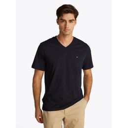 V-Shirt Tommy Hilfiger "ESSENTIAL V-NECK TEE mit V-Ausschnitt und Markenlabel", Herren, Gr. L, blau (desert sky), Single Jersey, Obermaterial: 100% Baumwolle, regular fit, V-Ausschnitt, Shirts, unifarben, casual, regular fit, Baumwolle, V-Ausschnitt