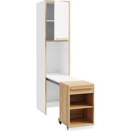Mehrzweckregal FORTE "ausziehbarer Schreibtisch mit Container, maximal platzsparend", weiß (weiß, catania eiche), B:49,4cm H:215cm T:57,4cm, Spanplatte, Regale, Büroregal Standregal