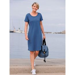 Sweatkleid Classic Basics "Sweatkleid", Damen, Gr. 38, Normalgrößen, blau (jeansblau), 100% Baumwolle, unifarben, knielang, Kleider