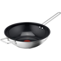 Wok Tefal "Nordica, beschichtete Wokpfanne Induktion Ø 28 cm, Thermo-Signal", grau (edelstahl), B:29,4cm H:11,5cm L:54,8cm Ø:28cm, Pfannen, minimalistisches Design, robuster Griff, für alle Herdarten, H87119