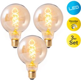 Näve NÄVE LED-Leuchtmittel "Dilly", Energieeffizienz: G (A-G), gelb (amber), L:13,8cm Ø:9,5cm, Leuchtmittel, Retro Ø 9,5cm Filament, 3er Set, 4W LED, dimmbar, 1800 Kelvin