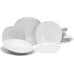 Teller-Set Creatable "Square Weiss", wei&szlig;, 18 Stk., Porzellan, Geschirr-Sets, quadratische Form mit abgerundeten Ecken