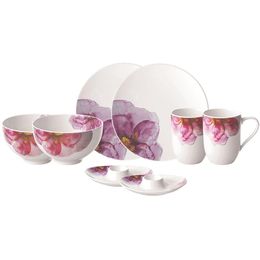 Villeroy & Boch Frühstücks-Geschirrset VILLEROY & BOCH "Rose Garden", bunt, 8 Stk., Fine China-Porzellan, Geschirr-Sets, Made in Germany, Fine China Porzellan