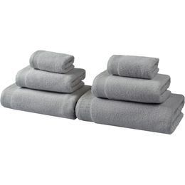 Handtuch Set OTTO HOME "Fenya, flauschig und weich, Premium Handt&uuml;cher, 550 gr/m&sup2;", grau (hellgrau), 6 Stk., Walkfrottier, Walkfrottier, Obermaterial: 100% Baumwolle, Handtuch-Sets, mit Bord&uuml;re, Set, 100% Baumwolle, Hotel-Qualit&auml;t, 5 Jahre Garantie