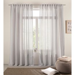 Gardine s.Oliver "Ameera" Gr. 1, grau, B:140cm H:145cm, Leinen, Polyester, Viskose, Gardinen, Gardine, mit Leinen, Schal, Wohnzimmer, Schlafzimmer, Vorhang
