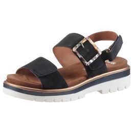 Plateausandaletten Ara "MALAGA", Damen, Gr. 37, blau (dunkelblau), Ziegenveloursleder, Schuhe Riemchensandale Sandale, Plateausandale, Klettschuh in Bequemweite G (= weit)