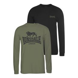 Langarmshirt Lonsdale "AYRSHIRE", Herren, Gr. 4XL (68/70), bunt (schwarz, khaki), Single Jersey, Obermaterial: 100% Baumwolle, unifarben, Rundhals, Shirts