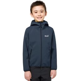 Softshelljacke Jack Wolfskin "FOURWINDS JACKET KIDS", Kinder, Gr. 104, blau (midnight sky), Softshell, Obermaterial: 100% Polyester. Futter: 100% Polyester. Futter 2: 100% Polyester. Innenseite: 100% Polyamid, hoch geschlossener Ausschnitt, eingefasste Kante, Jacken, Winddicht, wasserabweisend, atmungsaktiv, Übergangsjacke für Kinder