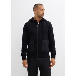 bonprix Kapuzen-Sweatjacke mit Teddyfutter, schwarz, mit Baumwolle