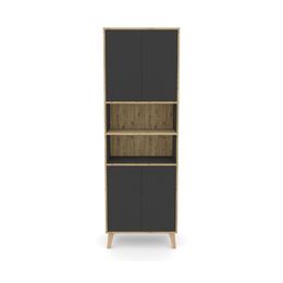Roba Hochschrank &raquo;Morena&laquo; mit 4 T&uuml;ren und 2 offenen F&auml;chern - 66,4x32,5x195cm - braun - Holz / Acryl