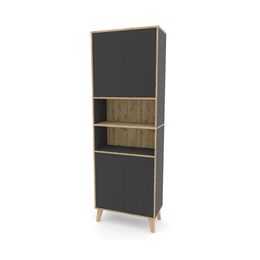 Roba Hochschrank &raquo;Morena&laquo; mit 4 T&uuml;ren und 2 offenen F&auml;chern - 66,4x32,5x195cm - braun - Holz / Acryl