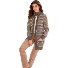 CRÉATION L Damen Strickjacke mit hohem Stehkragen dunkeltaupe-ecru-meliert Größe 40