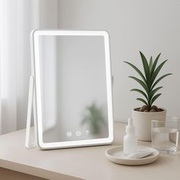 CLP Schminkspiegel mit Beleuchtung Caistor, Kosmetikspiegel f&uuml;r Make-up und Rasur, 3 Lichtfarben LED dimmbar, Standspiegel mit Touch-Schalter