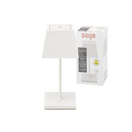 Nuindie MINI LED Akku Tischleuchte Au&szlig;entischleuchte IP54 wei&szlig; eckig Sigor Tischlampe