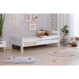 Ticaa Einzelbett Kinderbett Jugendbett, Bennet mit Rausfallschutz & Lattenrost für Schlafzimmer, Kinderzimmer Kiefer Massivholz Bettgestell 90/100/120 x 200 cm