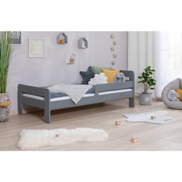 Ticaa Einzelbett Kinderbett Jugendbett, Bennet mit Rausfallschutz & Lattenrost für Schlafzimmer, Kinderzimmer Kiefer Massivholz Bettgestell 90/100/120 x 200 cm