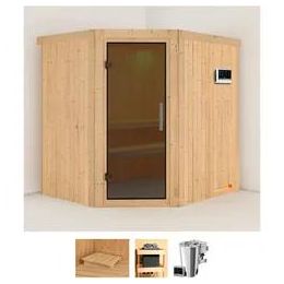 Sauna Karibu "Laila", beige (naturbelassen), Bio-Kombiofen, externe Steuerung, 3,6 kW, Saunen, Ofen 3,6 kW Bio-Ofen externe Strg. easy